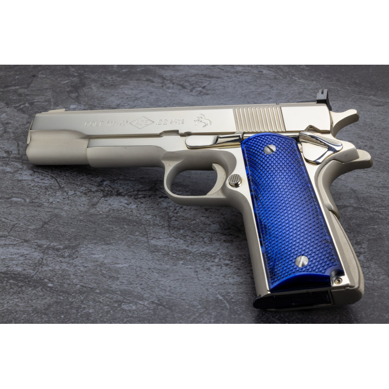1911 Kirinite® Blue Pearl "NEW" Reactive Checkered Grips Medallions None Surface Reactiv Safety ...