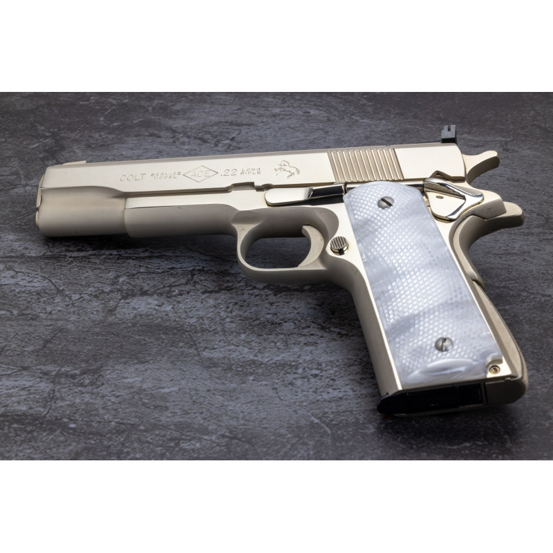 1911 Kirinite® White Pearl "NEW" Reactive Checkered Grips Medallions None Surface Reactiv Safety ...