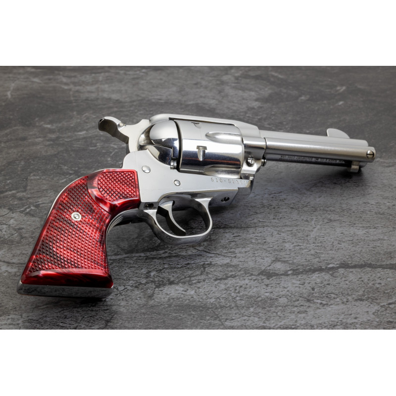 Ruger "Old" Vaquero Kirinite® Red Pearl "NEW" Reactiv Checkered Gunfighter Grips Screw Brass