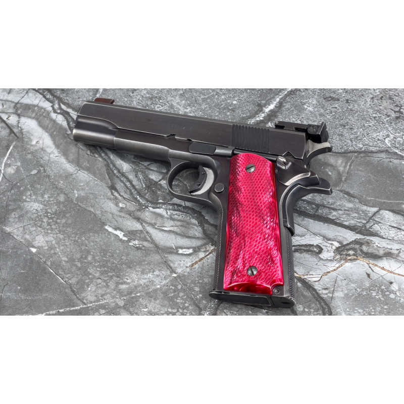 1911 Kirinite® Red Pearl "NEW" Reactive Checkered Grips Medallions None Surface Reactiv Safety ...